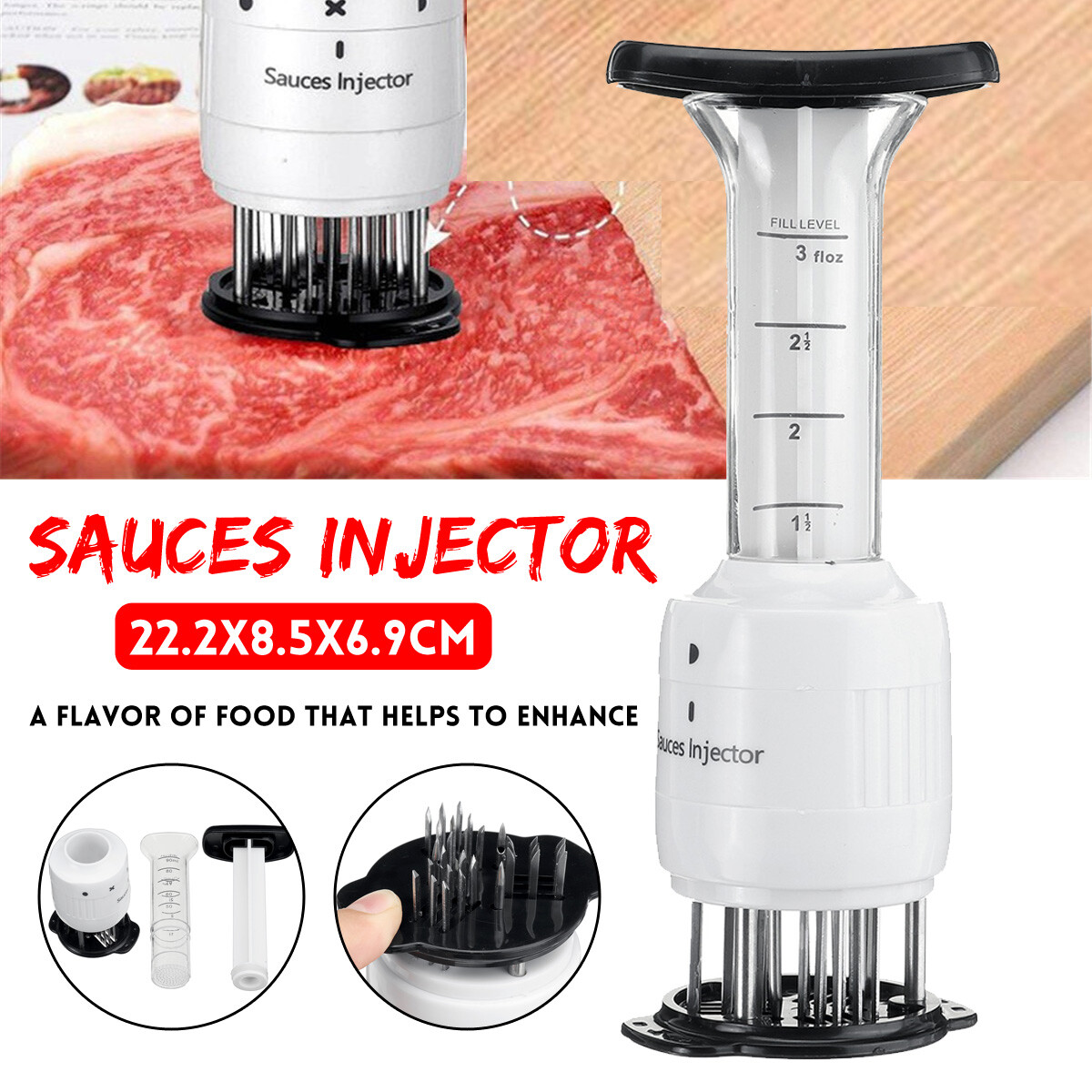 Professional Steak Meat Injector Tenderizer Needle Flavor Marinade ...