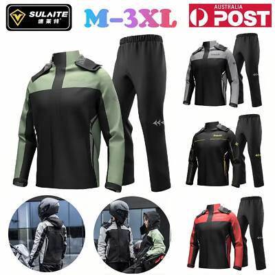 SULAITE Motorcycle Rain Suit Reflective Hooded Jackets Pants Waterproof ...