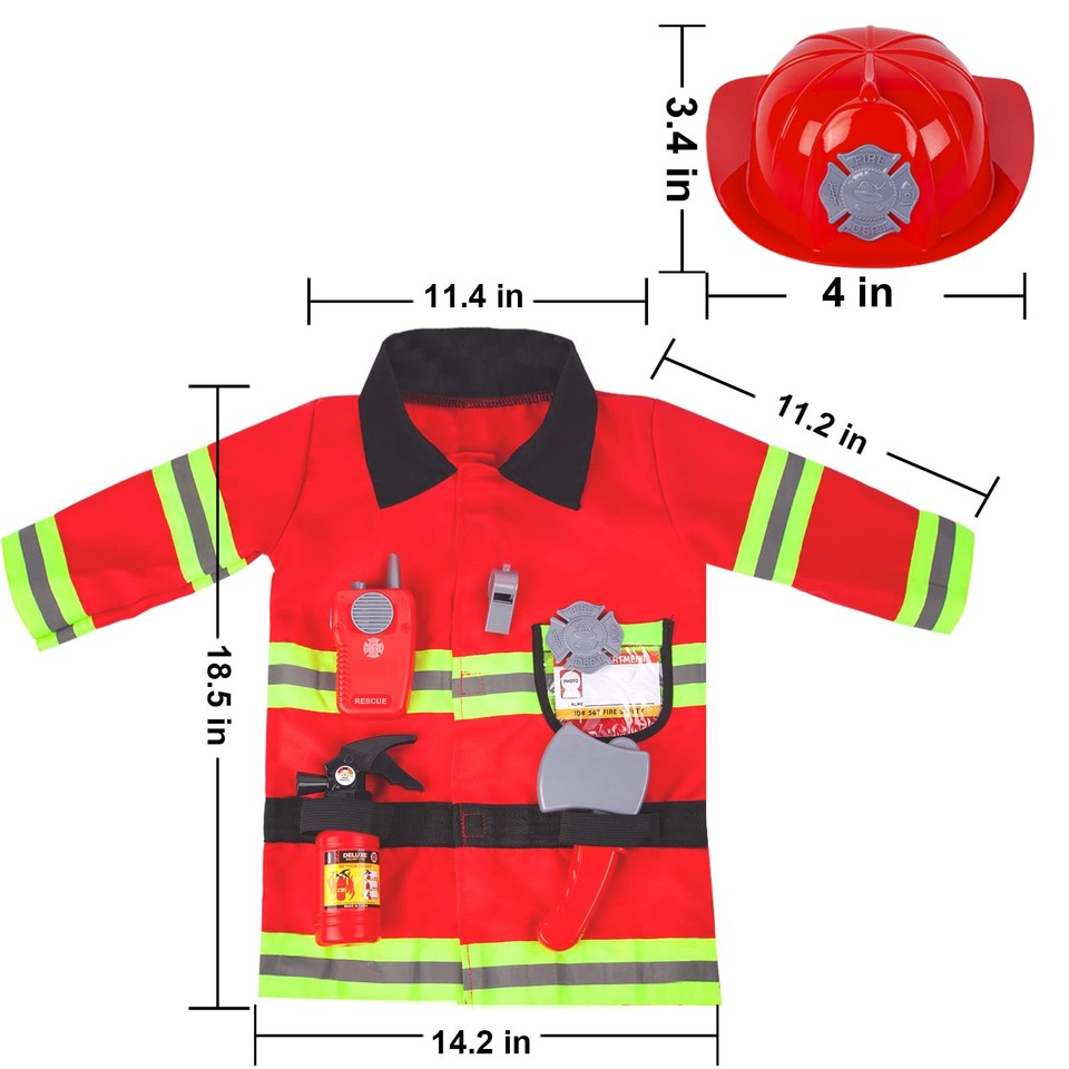 Liberry Kids Fireman Costume Ages 3-5 Pretend Play Firefighter Tools ...