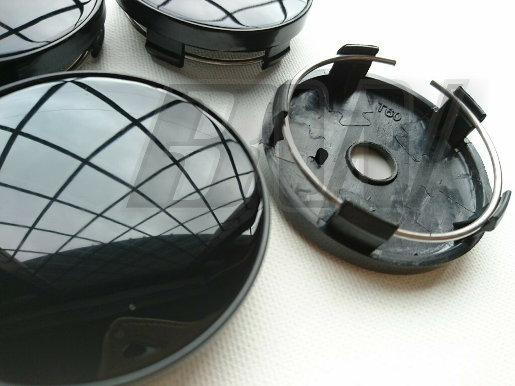 4x 60MM ALLOY WHEEL CENTRE CAPS HIGH GLOSS BLACK FINISH UNIVERSAL ...