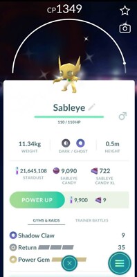 Shiny Sableye Purified 1500CP 3 moveset return Great League PVP - Trade ...