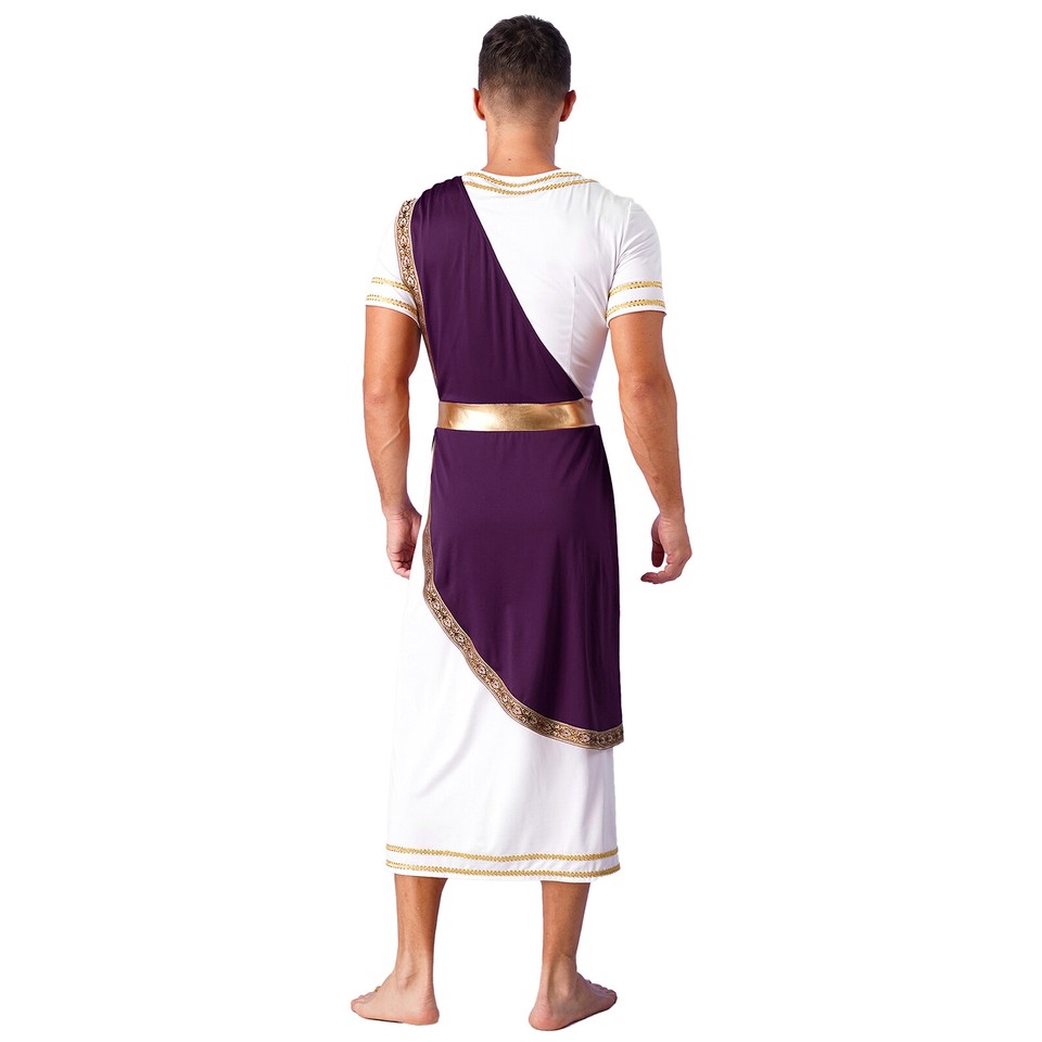 US Men Toga Greek God Costume Short Sleeve Roman Cosplay Robe Toga ...
