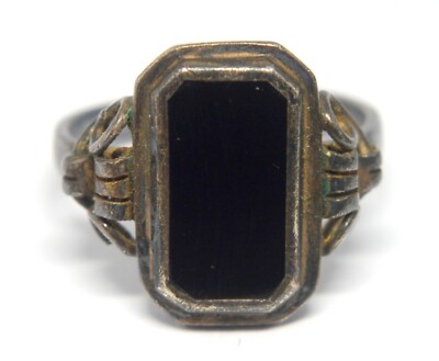 ART DECO 835 SILVER RING BLACK ONYX GEMSTONE | eBay