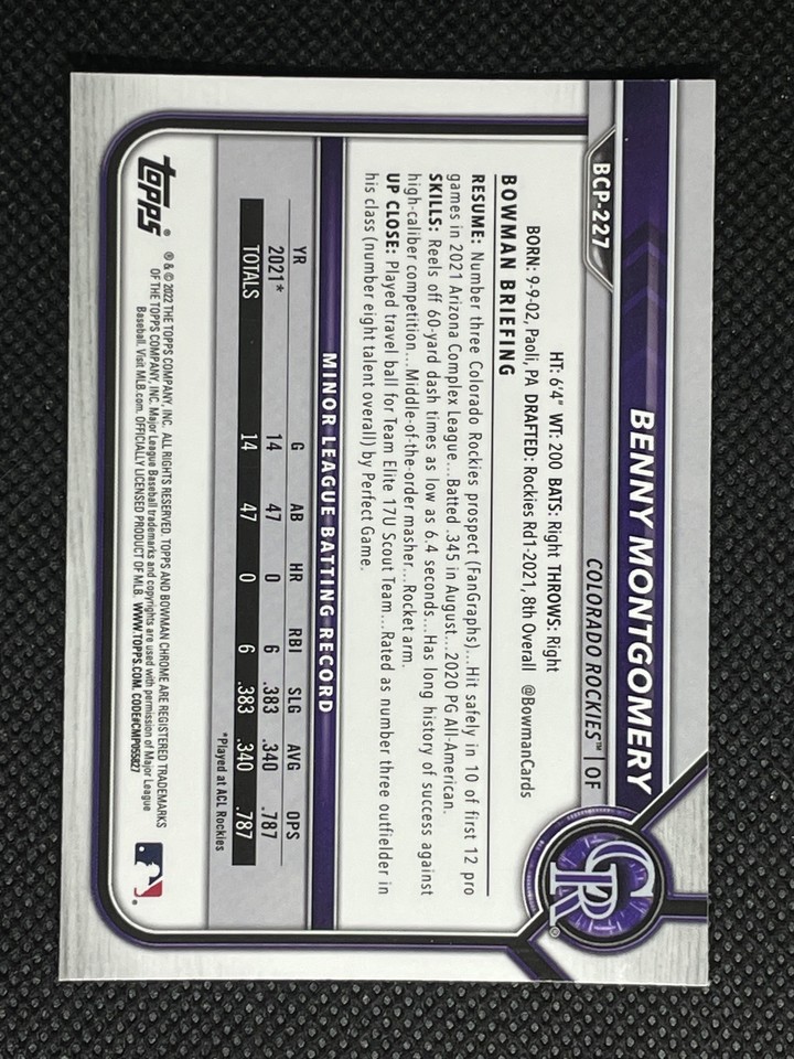 2022 Bowman Chrome Benny Montgomery BCP-227 | eBay