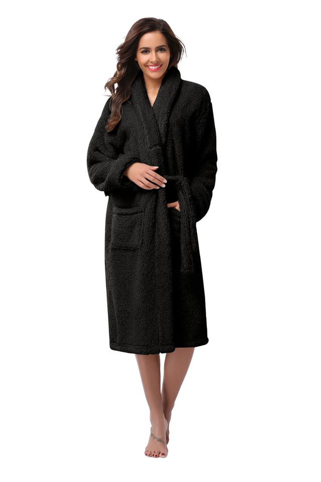 Bathrobe Coral Fleece Spa Robe Shawl - UNISEX - Thick - VERY SOFT -Long ...