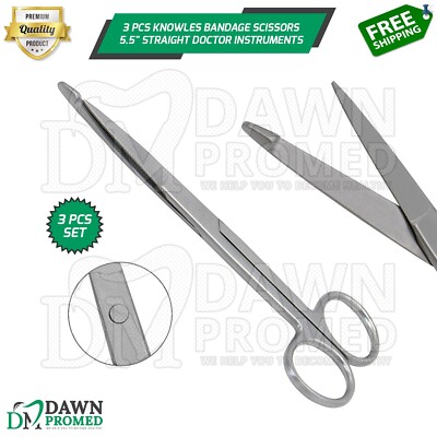 3 Pcs Knowles Bandage Scissors 5.5" Straight Medical Doctor & Paramedic ...
