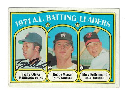 Tony Oliva AUTOGRAPHED 1972 TOPPS LEADERS BASEBALL CARD HAND SIGNED ...