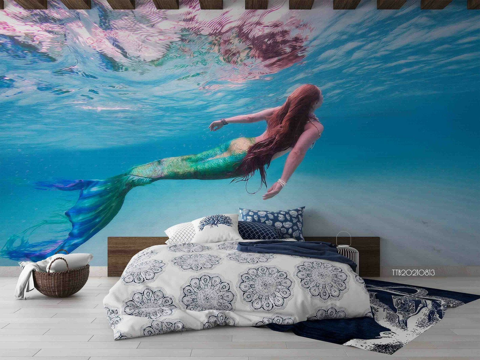 3D Underwater Mermaid Wallpaper Wall Mural Removable Self-adhesive ...