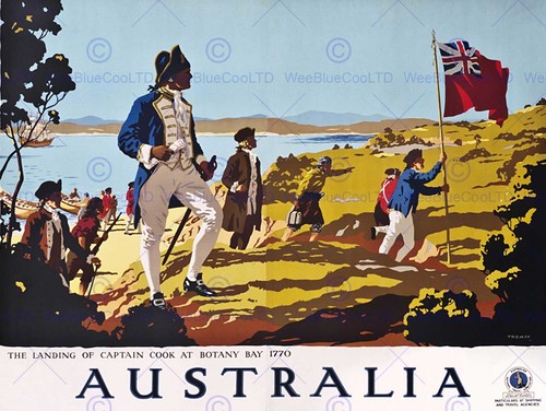 TRAVEL TOURISM AUSTRALIA CAPTAIN COOK BOTANY BAY COLONIAL FLAG ART ...