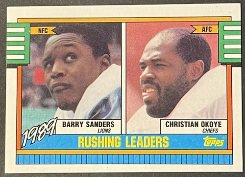 1990 Topps #28 Rushing Leaders Barry Sanders/Christian Okoye | eBay