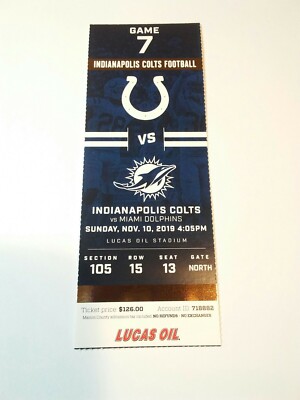 2019 Indianapolis Colts Miami Dolphins NFL Football Full Ticket Stub | eBay