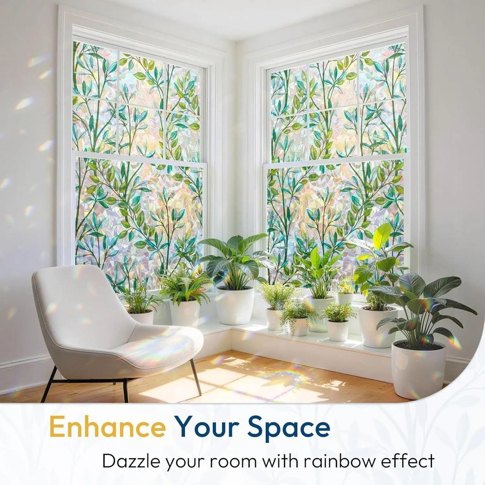 Green Leaves Window Privacy Film Frosted Glass Sticker Decorative ...