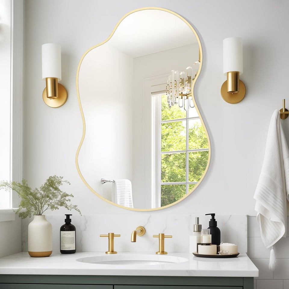 Gold Asymmetrical Mirror, Modern Irregular Wall Mirror with Aluminum ...