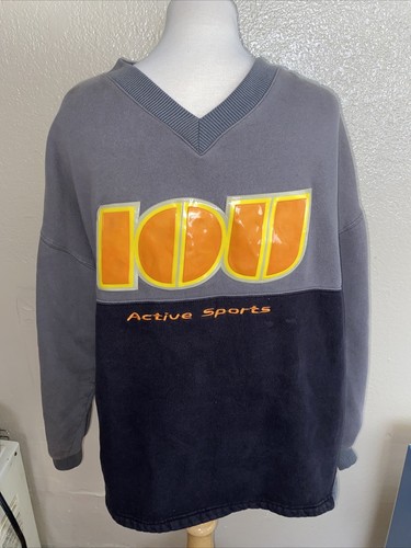 Vintage IOU International Big Print Black Gray Orange Sweatshirt Vtg ...