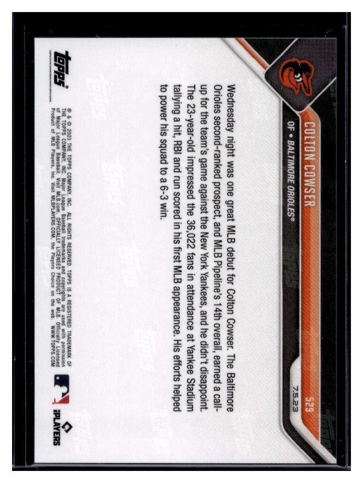 2023 Topps Now #529 Colton Cowser Base Card (Qty) Call-Up | eBay
