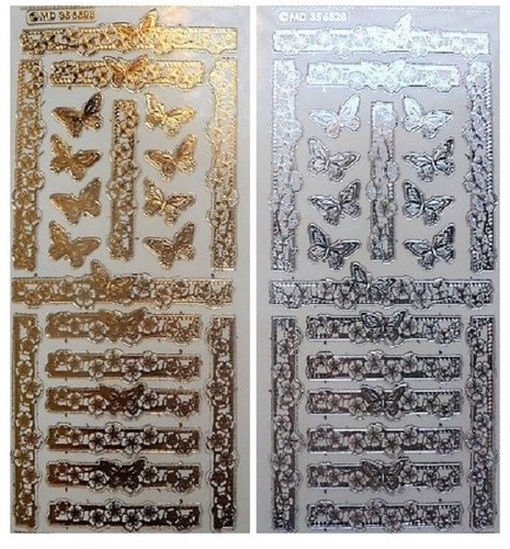 Embossed BUTTERFLY BORDERS Peel Off Stickers Gold or Silver on Clear ...