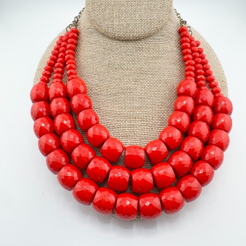 Vintage Multistrand Red Bead Necklace Retro Layer Chunky Bib Collar | eBay