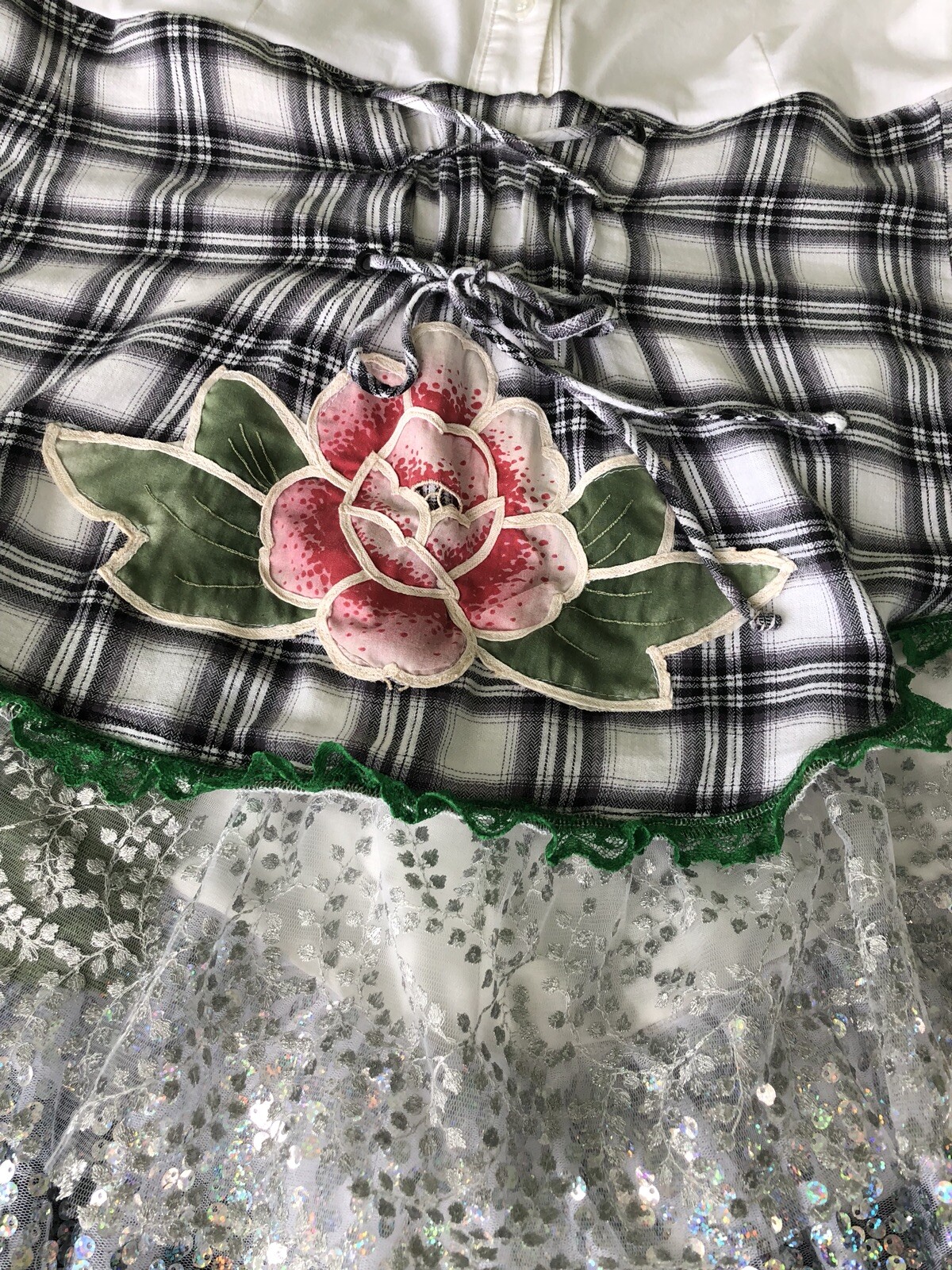 Handmade Patchwork Plaid Flower Appliqued Cowgirl/Country Farm Dress L ...