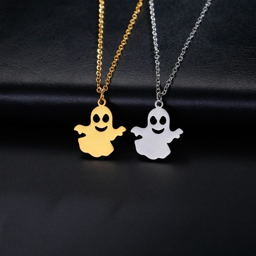 Halloween Cute Ghost Pendant Necklace Punk Stainless Steel Choker Chain ...