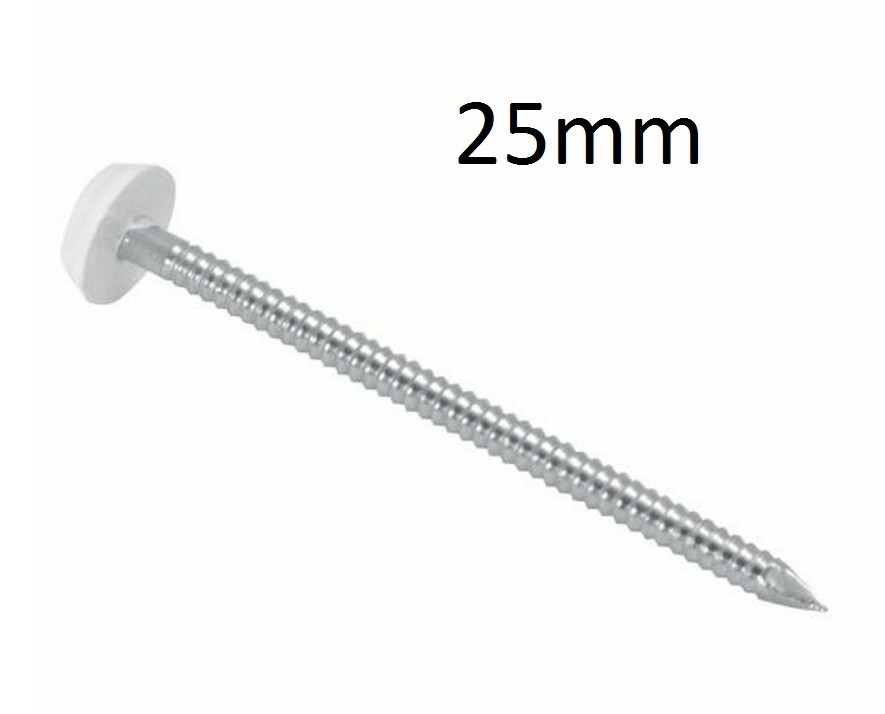WHITE Poly Top CLADDING PINS Nails UPVC/Fascia/Soffit Roof Plastic Cap ...