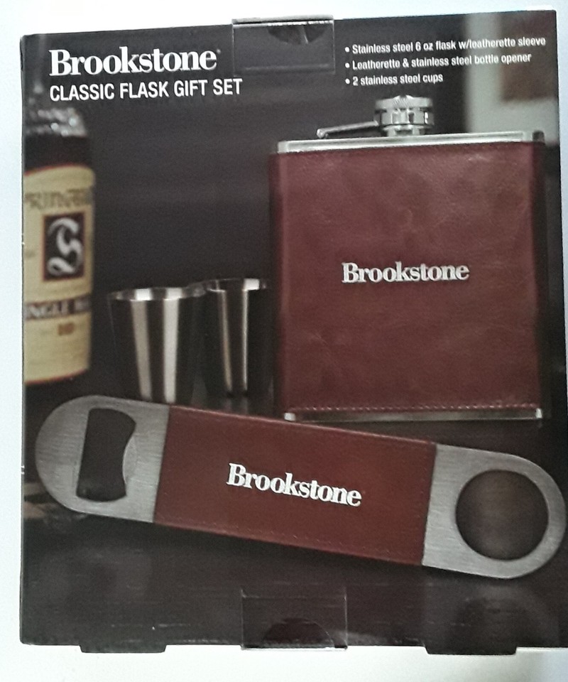 Classic Flask 4 Piece Brookstone Gift Set Flask 2 Steel Shot Cups ...