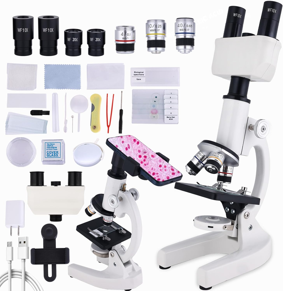 Microscope for Kids, 40X-1500X Binocular Microscope with Microscope ...