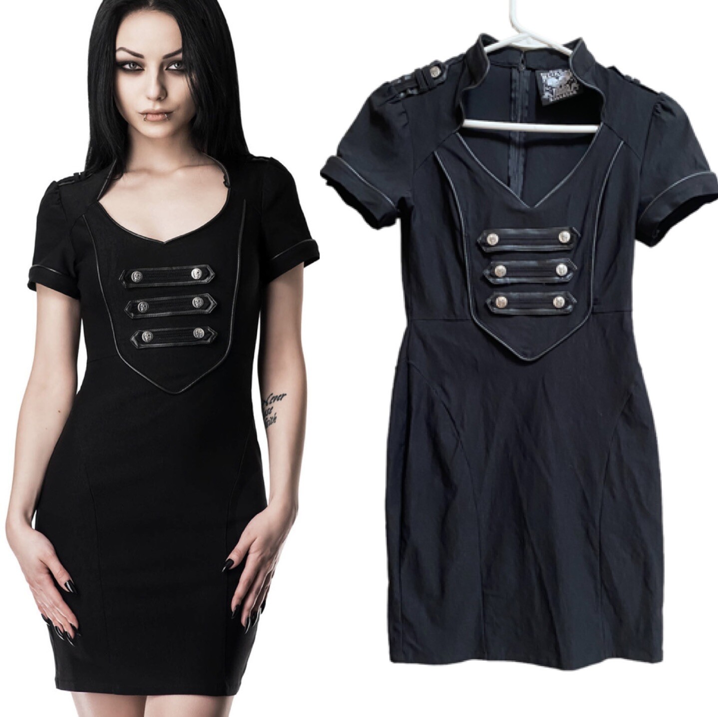 Women's Killstar Admiral Midi Dress Black Skull Butto… - Gem