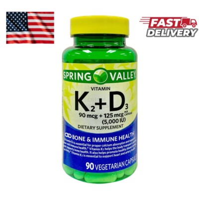 Spring Valley Vitamin K2 (90mcg) + D3 (125mcg) 90 Count Vegetarian ( 1 ...