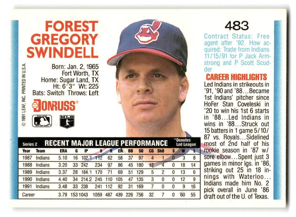 Greg Swindell 1992 Donruss #483 Cincinnati Reds BASEBALL | eBay