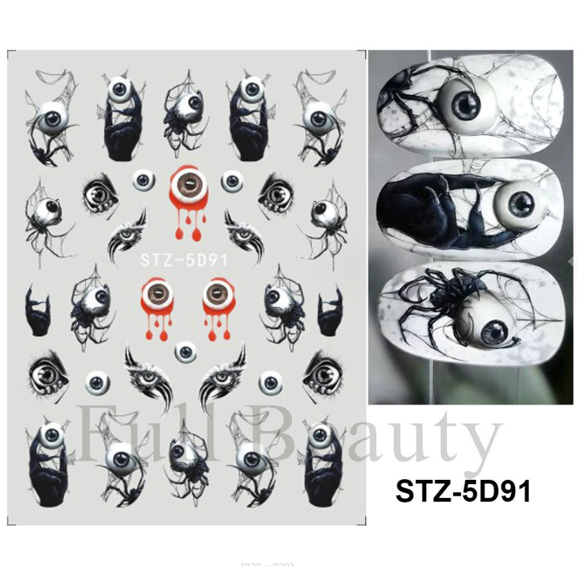 5D Nail Decals Halloween Horror Puppet Doll Bones Flame Evil Eyes ...