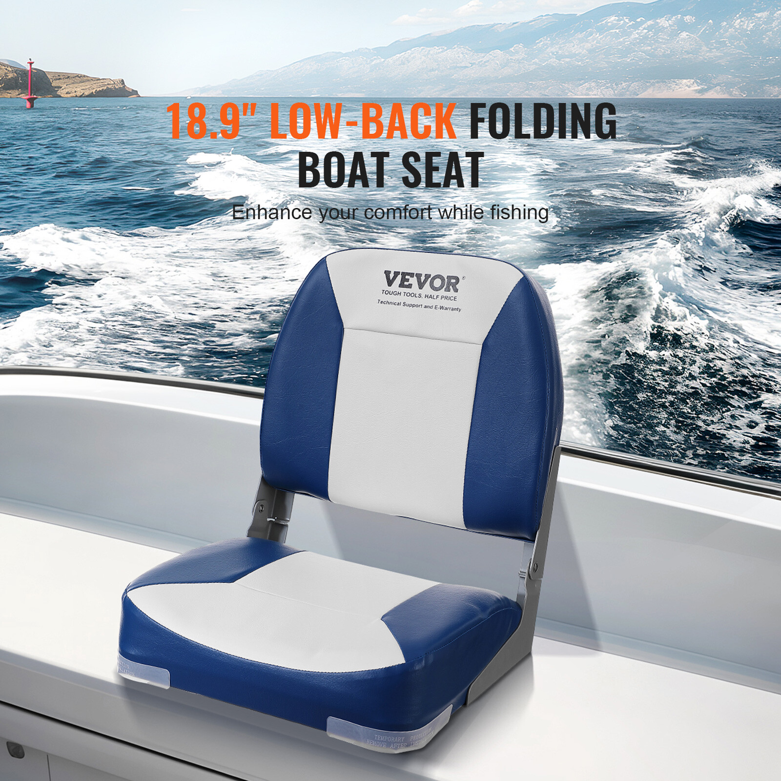 VEVOR 1X Folding Boat Seats Low Back Marine Seating Set All Weather ...