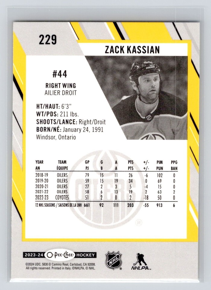 2023-24 O-Pee-Chee Zack Kassian #229 Yellow Parallel | eBay