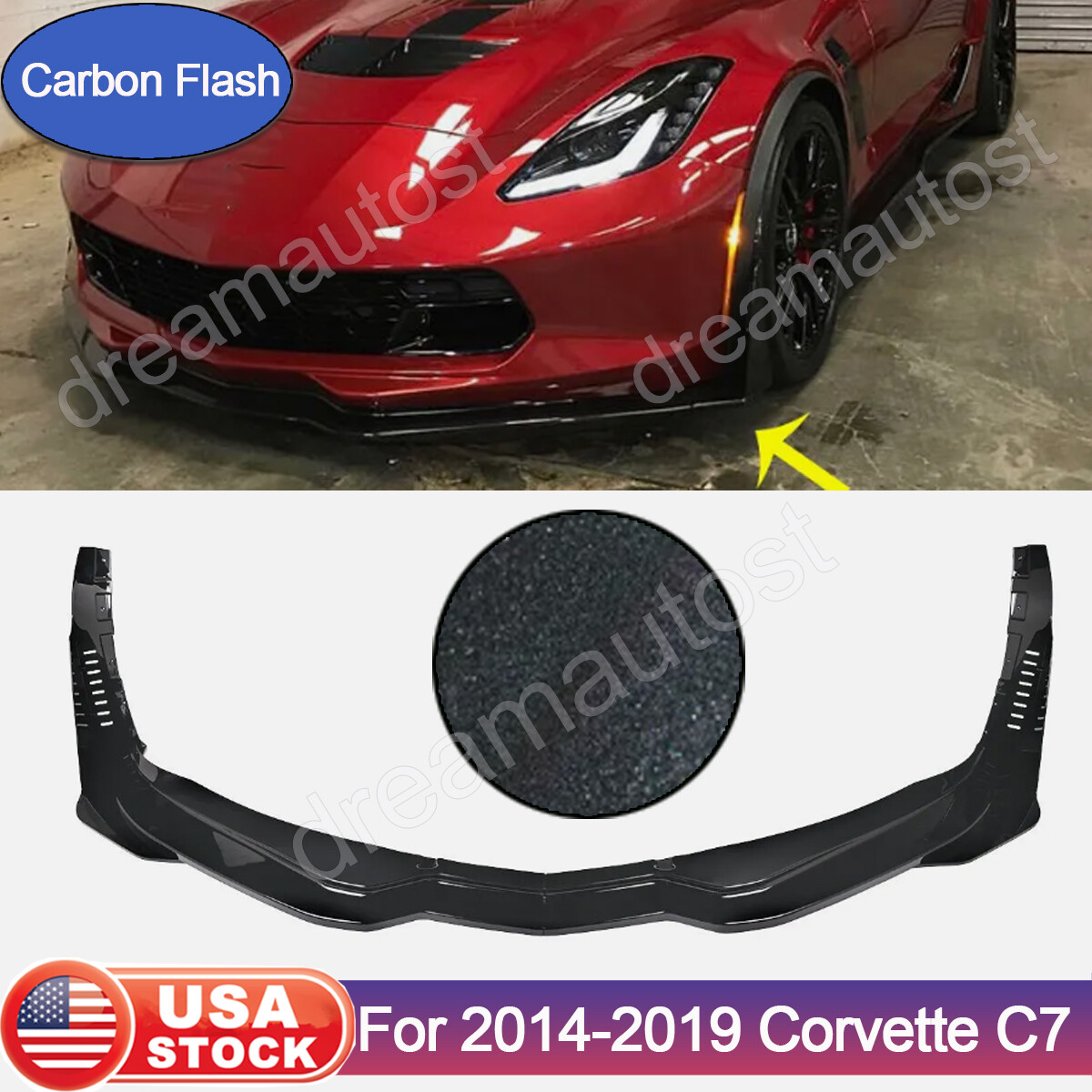 Stage 3 CARBON FLASH Front Lip Splitter w/Side Winglet For 14-19 ...