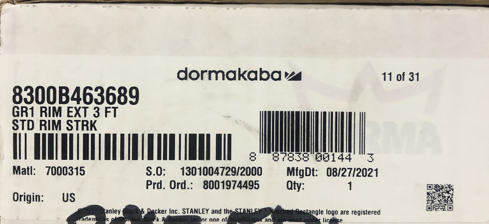 Dormakaba 8300B463689 Panic Bar Rim Exit Device Reversible Silver 3ft ...