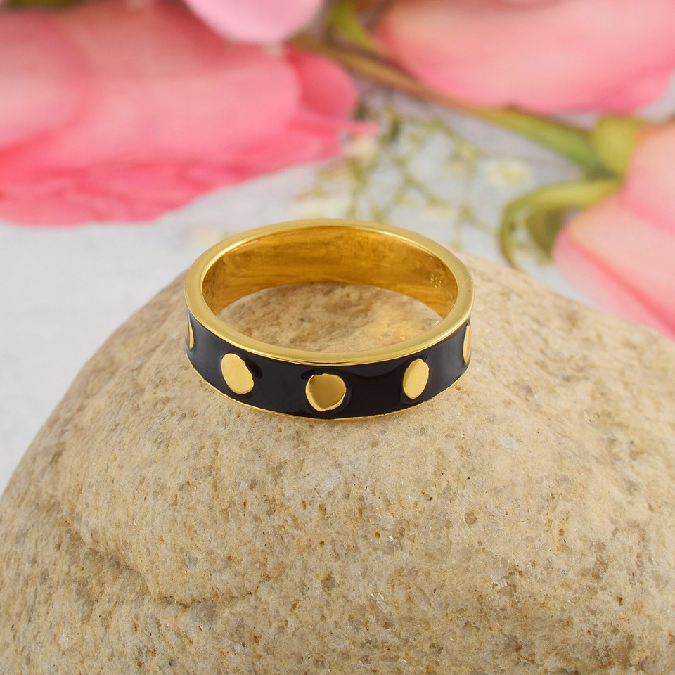 5mm Wide Phases of Moon Ring - Black Enamel Band - Lunar Cycle Ring ...