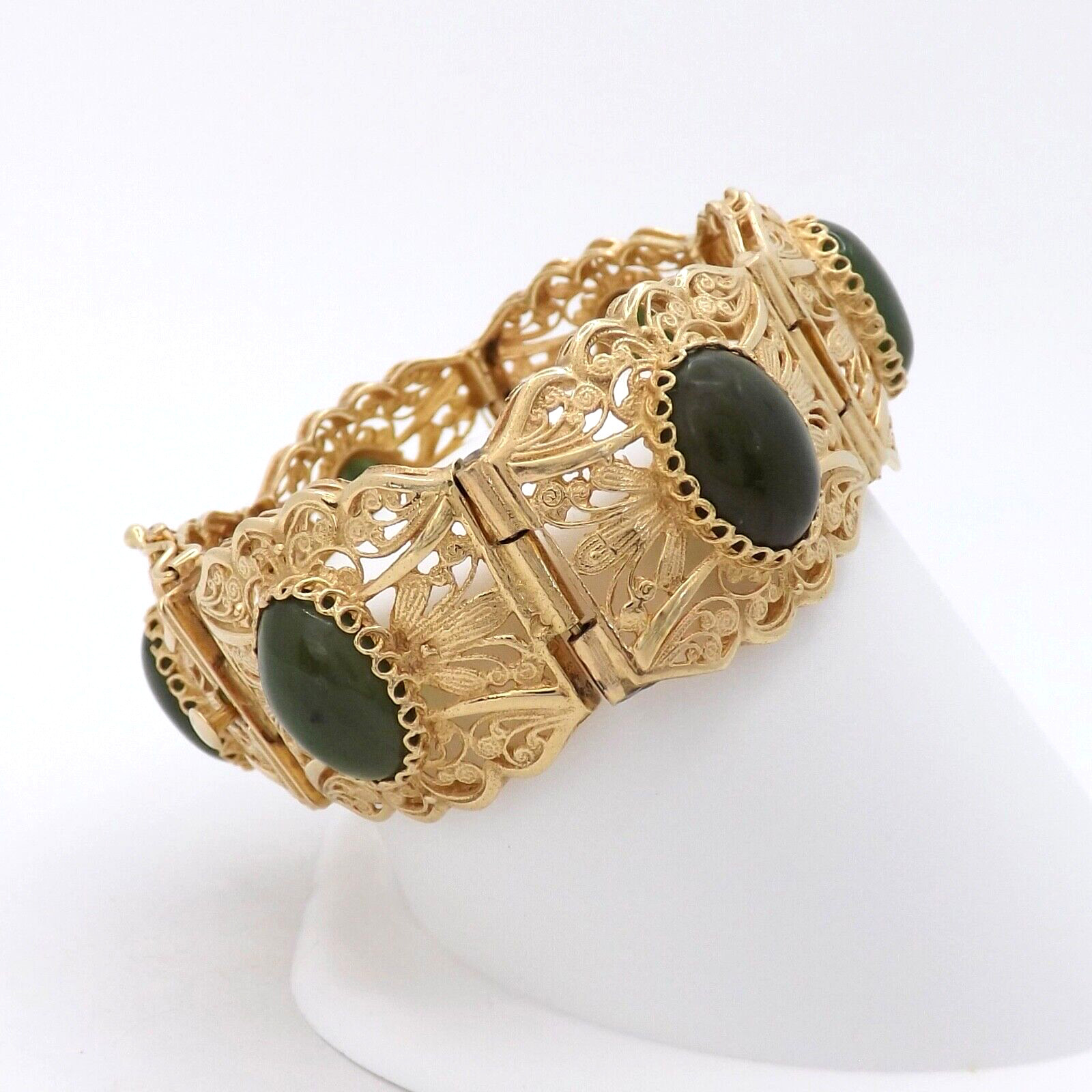 Hallmarked 14k Gold Natural Nephrite Jade Filigree Pa… - Gem