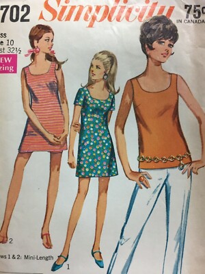 Vintage 1970s Dress Pattern Simplicity #7702 A-Line MINI DRESS Size 10 ...