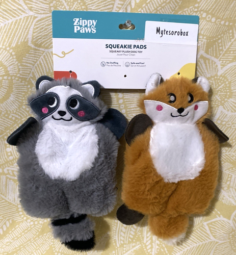 ZippyPaws 2-Pack SQUEAKIE PADS RACCOON & FOX Squeaky Dog Toy New -FREE ...