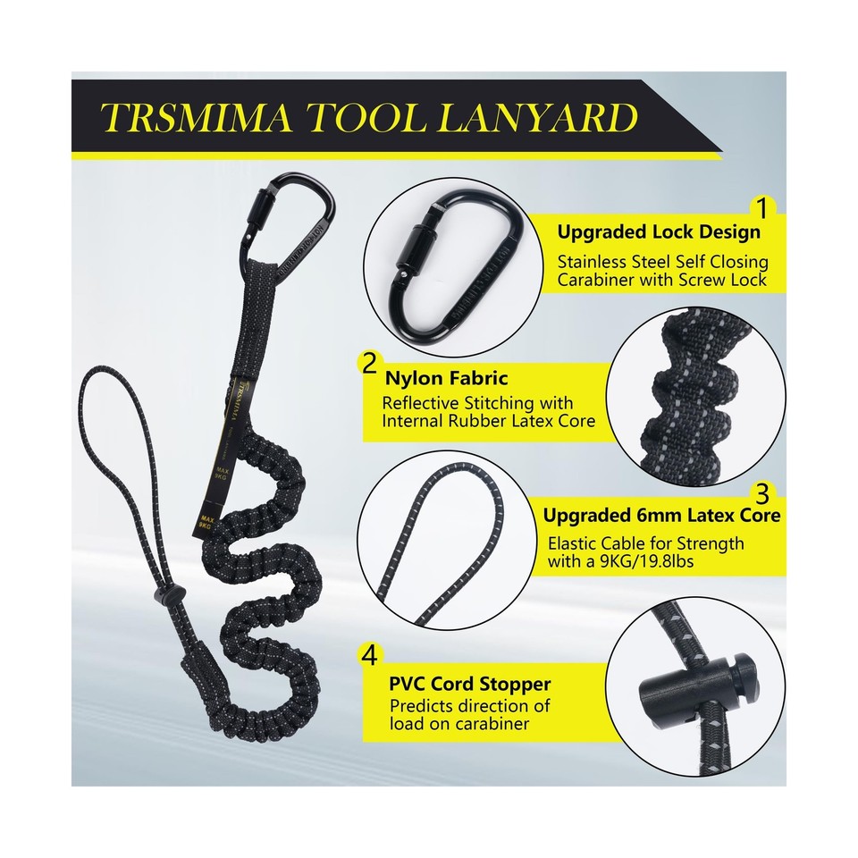 TRSMIMA Safety Tether Tool Lanyard - 3 pack Fall Protection Lanyard ...