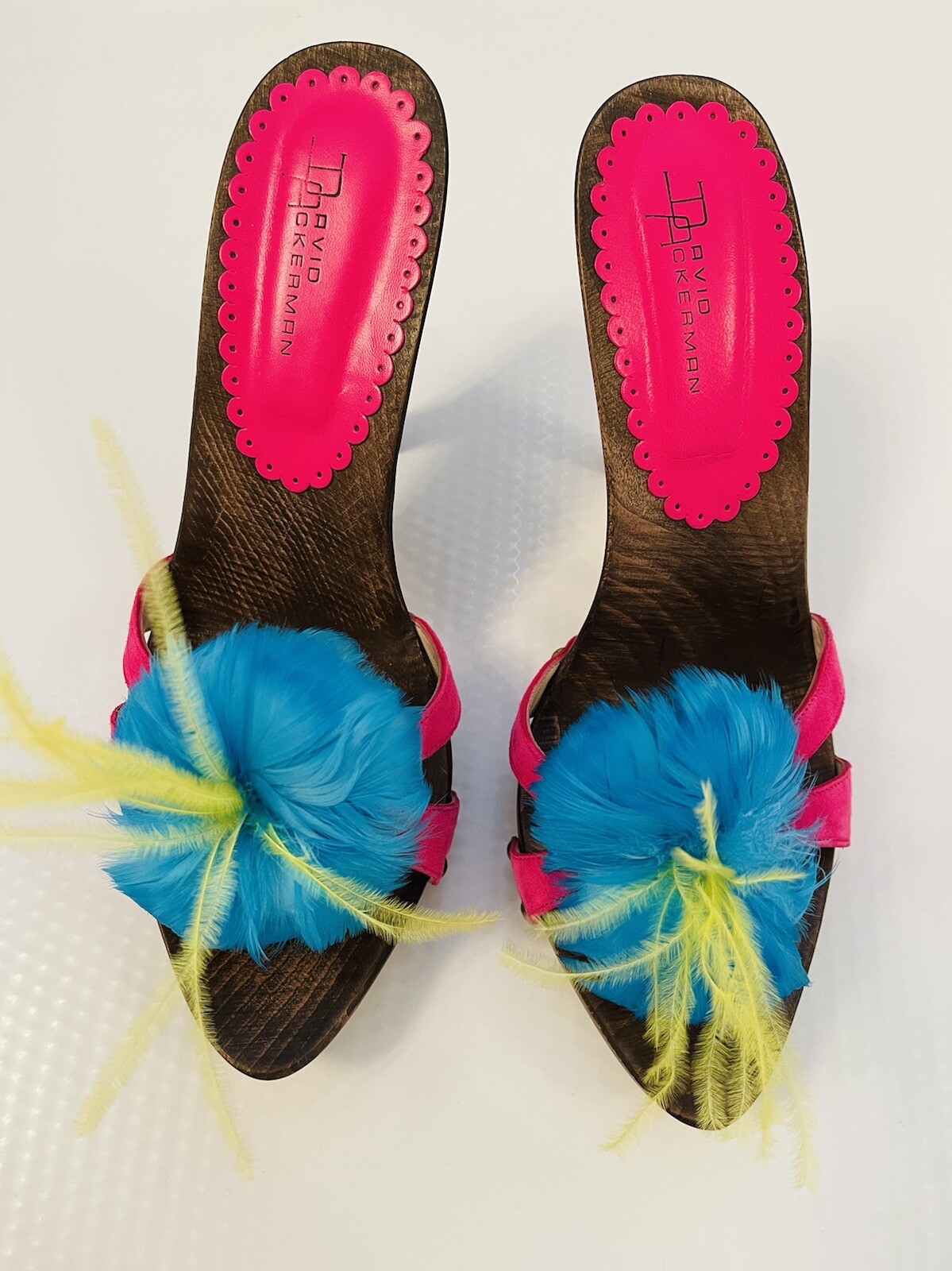 David Ackerman Rare Flower Wooden Heels Sz 39 - Gem
