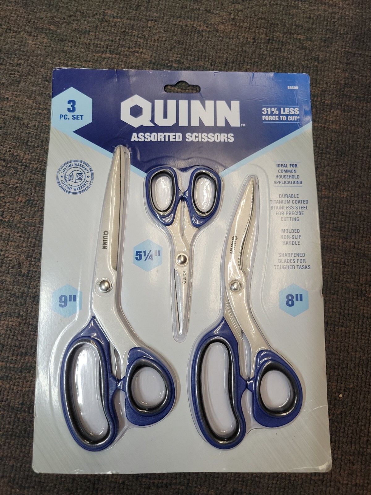 PRO QUALITY Quinn 3 pc Assorted Scissors w/ Durable Titanium Scissors ...