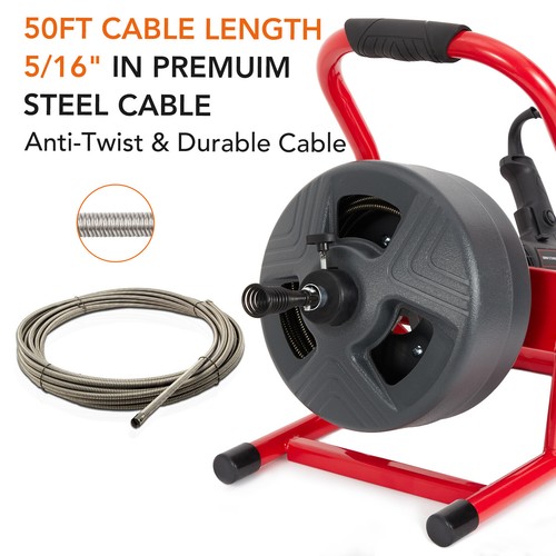 50FT Electric Sewer Snake Drain Auger Cleaner Cleaning Machine w ...