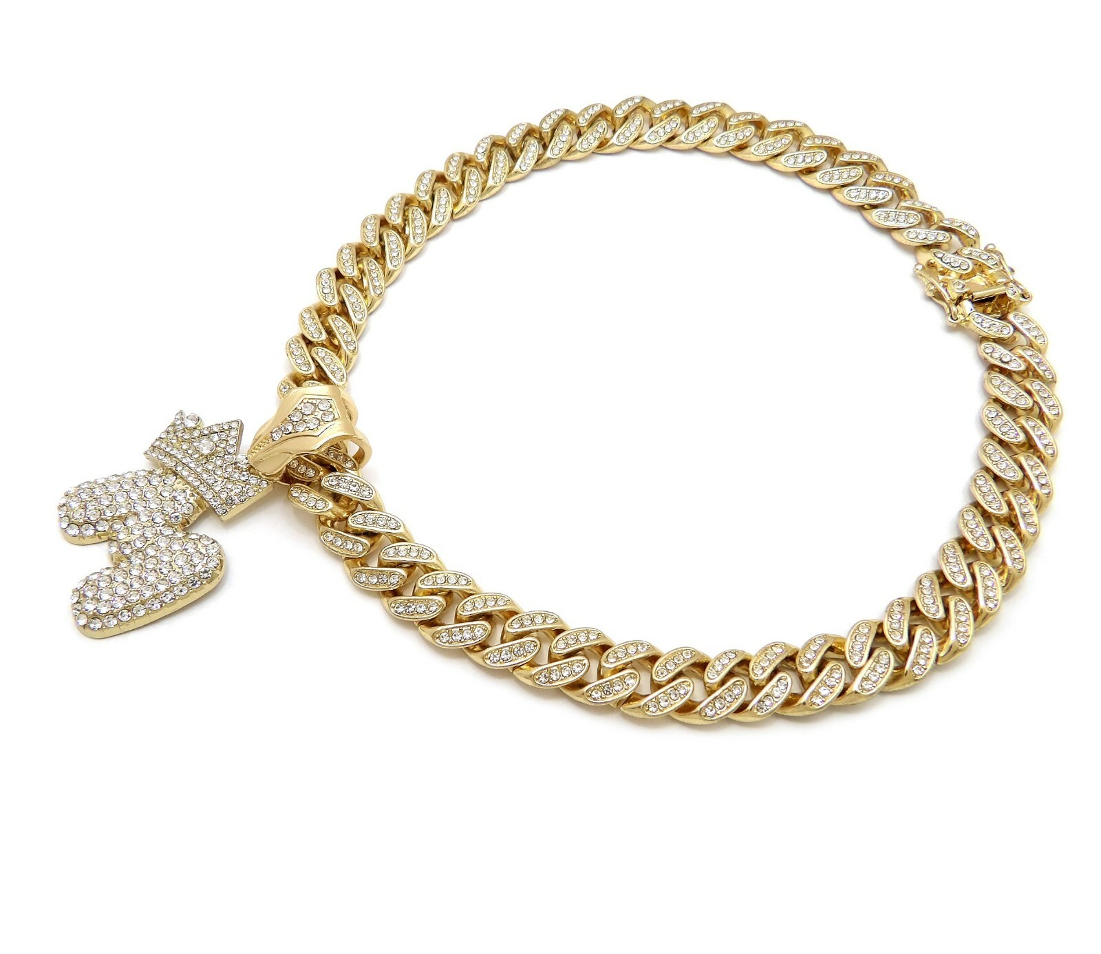 Gold PT Bubble Alphabet M Pendant & 16" ~ 24" Iced Cuban Box Lock Chain ...