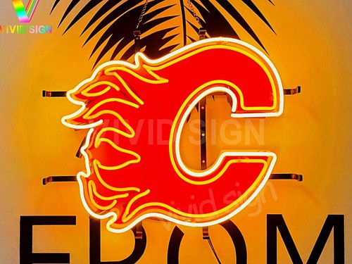 Calgary Flames Real Glass Neon Sign 20"x16" HD Vivid Printing Display ...