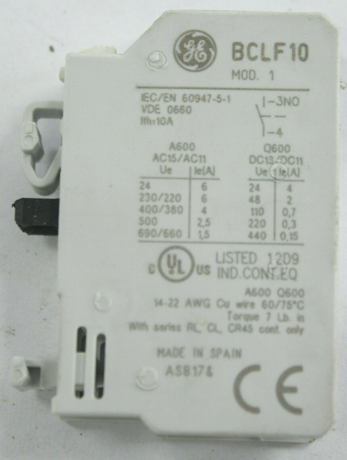 Lot of 3 GE BCLF01 Auxiliary Contact Block General Electric Top Mount ...