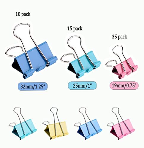 pcs Colored Binder Clips Paper Clamps Assorted Size Small, Medium ...