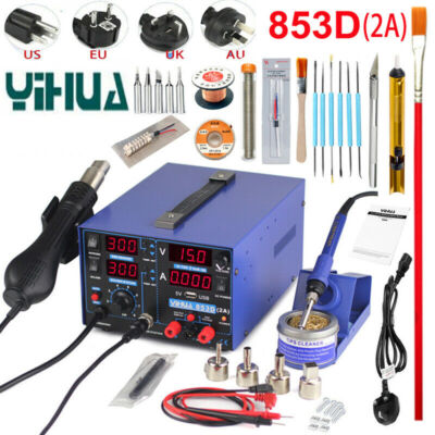 New 853D USB 2A Soldering Station Rework Hot Air Gun Solder Iron ...