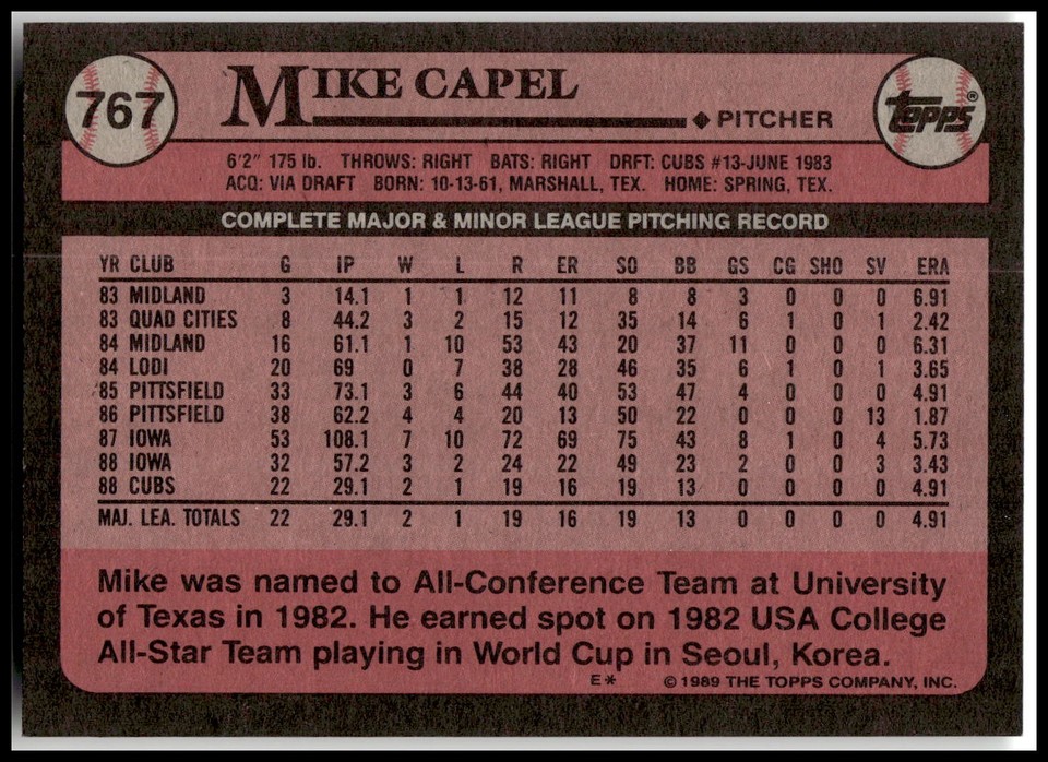 1989 Topps #767 Mike Capel | eBay