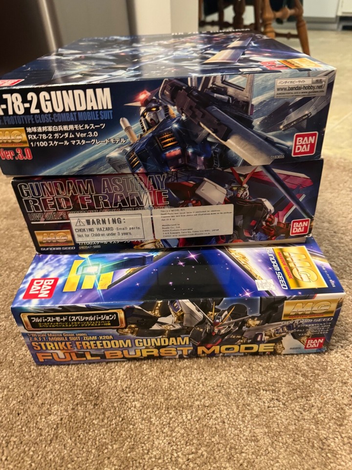 HUGE Gundam model lot partially built, sealed bases 3 boxes RARE hobby ...