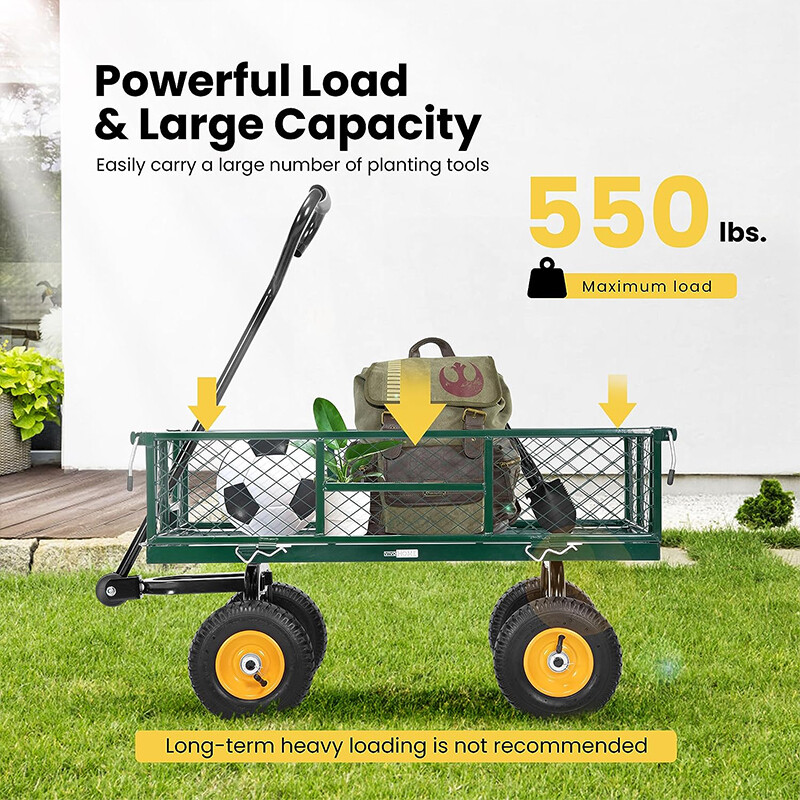 550lbs Garden Carts Heavy-Duty Yard Dump Wagon Cart Steel Lawn Utility ...